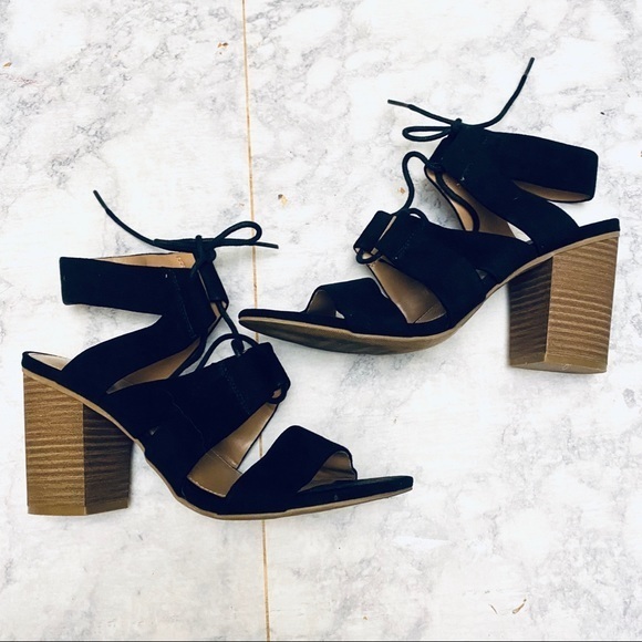 Merona | Shoes | Merona Lace Up Block Heels Sz 75 Black | Poshmark